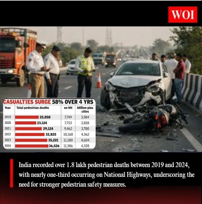 Over 1.8 Lakh Pedestrians Killed in India Between 2019–2024: Road ...